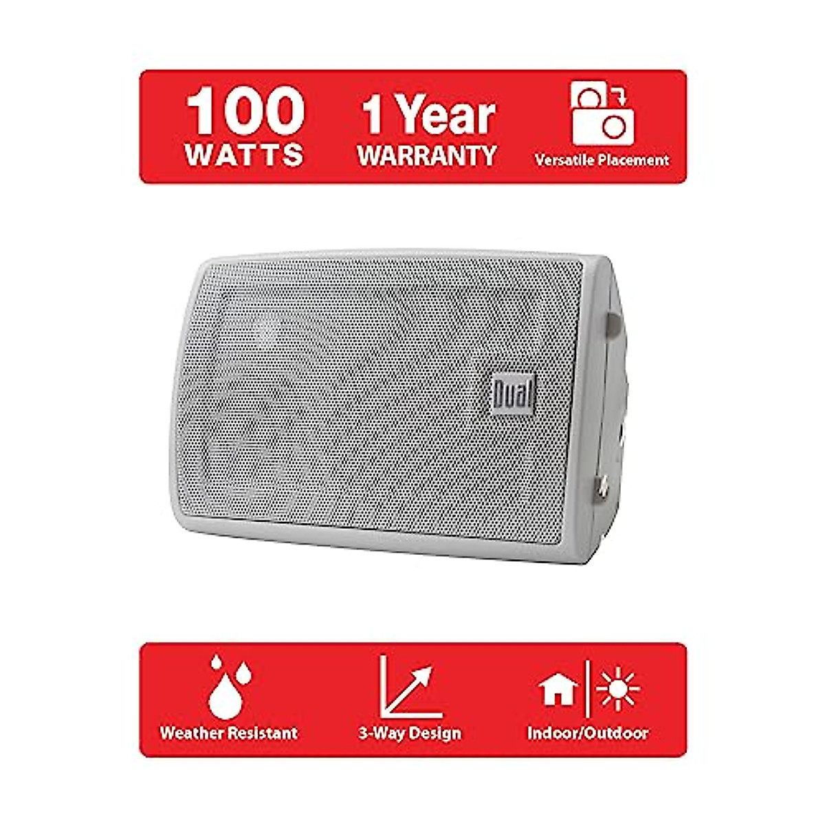 Dual Electronics LU43PW 3-Way High Performance Outdoor Indoor Speakers with Powerful Bass | Effortless Mounting Swivel Brackets | All Weather Resistance | Expansive Stereo Sound Coverage | Sold in Pairs, White