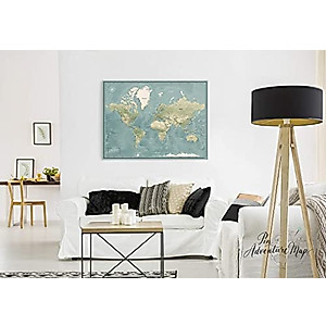 World Travel Map Pinboard on Canvas | World Map Wall Art | Detailed Push Pin Map to Mark Places Traveled (40 x 30)