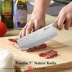 PAUDIN Nakiri Knife, High Carbon Stainless Steel Cleaver Knife 7 Inch Forged Blade, Super Sharp Edge Meat Cleaver with Ergonomic Black Full Tang ABS Handle, Vegetable Knife for Home and Kitchen