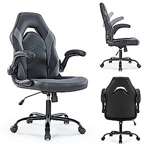 ZUNMOS Gaming Chair Office Chair Flip-up Armrest Chair with Soft Padded Height Adjustable Desk Chair Computer Chair with Lumbar Support for Gaming, Working, Grey