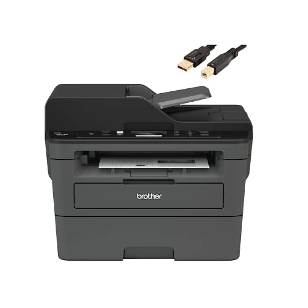 Brother DCP-L25 Series Monochrome All-in-One Laser Printer for Home Office, Print, Scan, Copy, Wireless, 36 ppm, 2400 x 600 dpi, Automatic Duplex Printing, with MTC Printer Cable