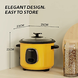 Rice Cooker Small 6 Cups Cooked (3 Cups Uncooked), 1.5L Mini Rice Cooker with Steamer For 1-3 people, Removable Nonstick Pot, Keep Warm Function, Rice Maker for Soup Stew Oatmeal Veggie Hot Pot, Yellow