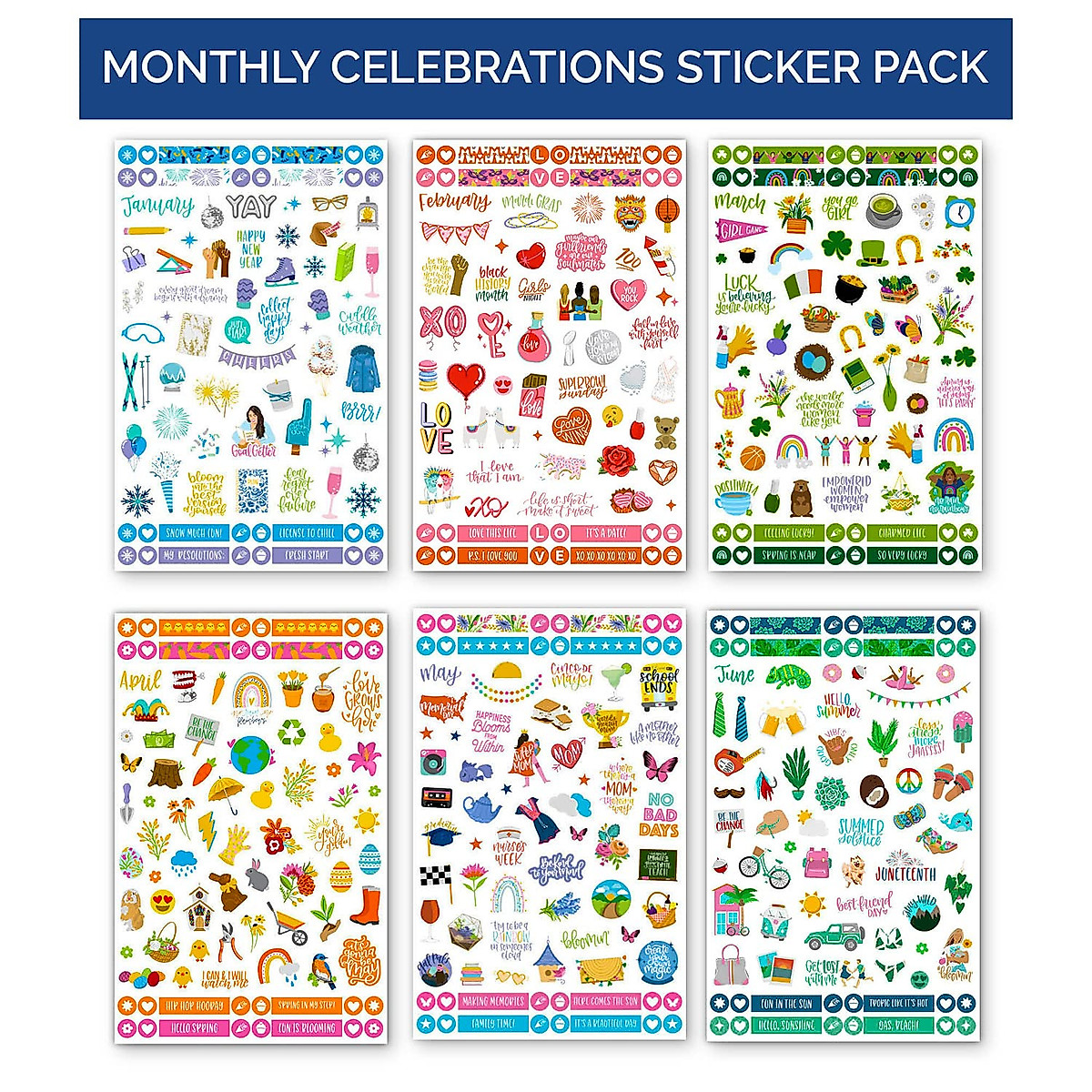 bloom daily planners Monthly Celebrations Planner Stickers for Calendar Decorating, Planning, Scrapbooking - Holiday, Seasonal, & General Events (14 Sheets, 1,100+ Stickers per Pack)