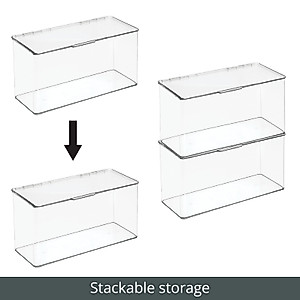 mDesign Plastic Bathroom Storage Organizer Box Containers with Hinged Lid for Vanity Drawers - Holds Lotions, Face Towels, Cotton Swabs, Soap, or Accessories - Lumiere Collection - 4 Pack - Clear