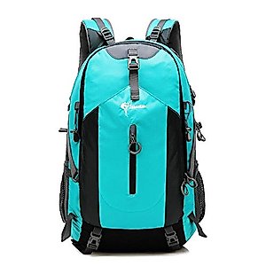 TurnWay Amanda 50L Water-Resistant Travel Backpack/Casual/Hiking/Camping Daypack with Rain Cover, Headphone Hole (Lake Blue)