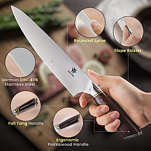 EXTTE Chef Knife 8 Inch, Professional Sharp Kitchen Knife, High Carbon German Stainless Steel Chef's Knives for Cooking, Rust Resistant with Ergonomic Pakkawood Full Tang Handle