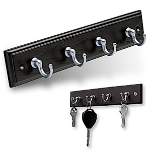 Wall Mounted Key Rail Rack Hanger Holder with 4 Hooks Storage Organizer Home Decor Black