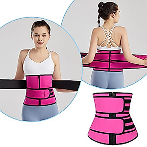 YUANGUNGUN Waist Trainer for Women Men,Adjustable Body Shaper,Waist Trimmer Cincher with Dual Belly Band for Weight Loss Slimming Sauna Sweat Belt Back Support for Fitness Workout Gym (Size S) Rose