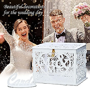 Jolik Wedding Money Box Holder with Sign, Large Rustic Wood Wooden DIY Envelop Gift Card Shadow Boxes with Lock Slot for Reception Anniversary Graduation Birthday Party Parties (Mr & Mrs, White)