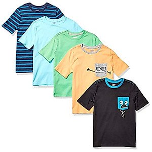 Amazon Essentials Boys' Short-Sleeve T-Shirts (Previously Spotted Zebra), Pack of 5, Multicolor/Monsters/Stripe, Medium
