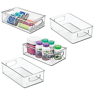 mDesign Small Plastic Bathroom Storage Container Bins with Handles for Organization in Closet, Cabinet, Vanity or Cupboard Shelf, Accessory Organizer - Ligne Collection - 4 Pack, Clear