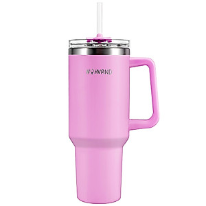 WYHVAND 40 oz Tumbler with Handle, Stainless Steel Insulated Tumbler with Lid and Straw Keeps Drinks Cold and Hot，The Best Birthday Gifts for Family，Friends -Peony