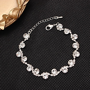 Silver Plated Elegant Necklace Earrings Bracelet Bride Bridesmaid Jewelry Sets for Wedding Prom Crystal Jewelry Set for Women Costume Accessories (06-Silver Plated)