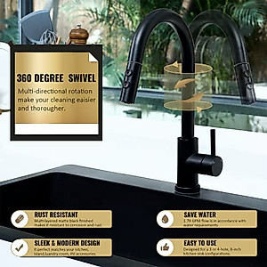 Black Kitchen Faucet, Kitchen Faucets with Pull Down Sprayer, KINFAUCETS Single Handle Pull Out Kitchen Sink Faucets, Commercial Pull Down Faucet, Farmhouse RV Bar Utility Sink Faucets, Matte Black
