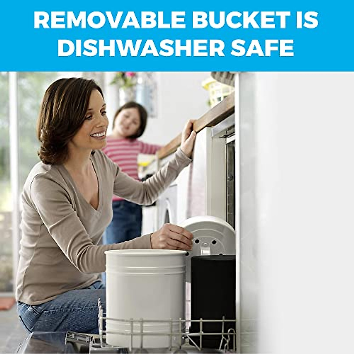 Cooler Kitchen 1.3 Gallon White Countertop Compost Bin - Kitchen Compost bin with EZ-No Lock Lid, Plastic Liner & Charcoal Filters - Sturdy Construction & Odor-Free Seal Dishwasher Safe