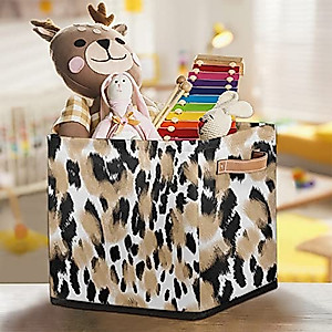 Leopard Print Storage Basket Bins, Animal Tiger Skin Large Foldable Storage Baskets Fabric Organizer Storage Cubes Box with Handles Collapsible Basket for Shelf Closet Nursery Home Office