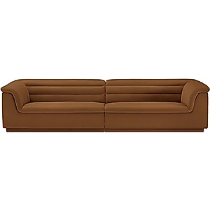 Meridian Furniture 194Saddle-S119 Cascade Collection Modern | Contemporary Modular Sofa with Soft Saddle Velvet Fabric, Deep Channel Tufting, Curved Arms, 118" W x 35" D x 28" H, Saddle