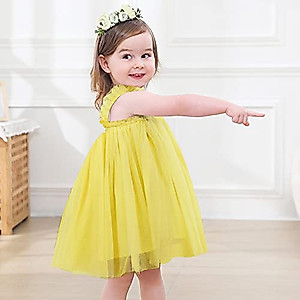 Durio Tutu Dresses for Toddler Girls Birthday Outfit Girl Baby Girl Tulle Dress Infant Dress with Flower Headband Yellow 2-3 Years