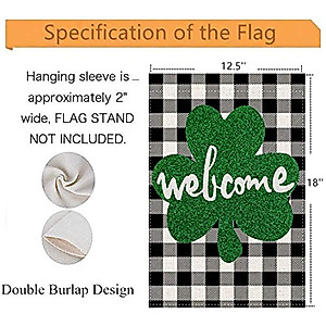 AUOIKK Welcome Buffalo Plaid Shamrock Garden Flag Vertical Double Sided, St Patrick's Day Yard Sign Porch Flag Home Party Hanging Wall Flags Banner Outdoor Decoration 12.5 x 18 Inch