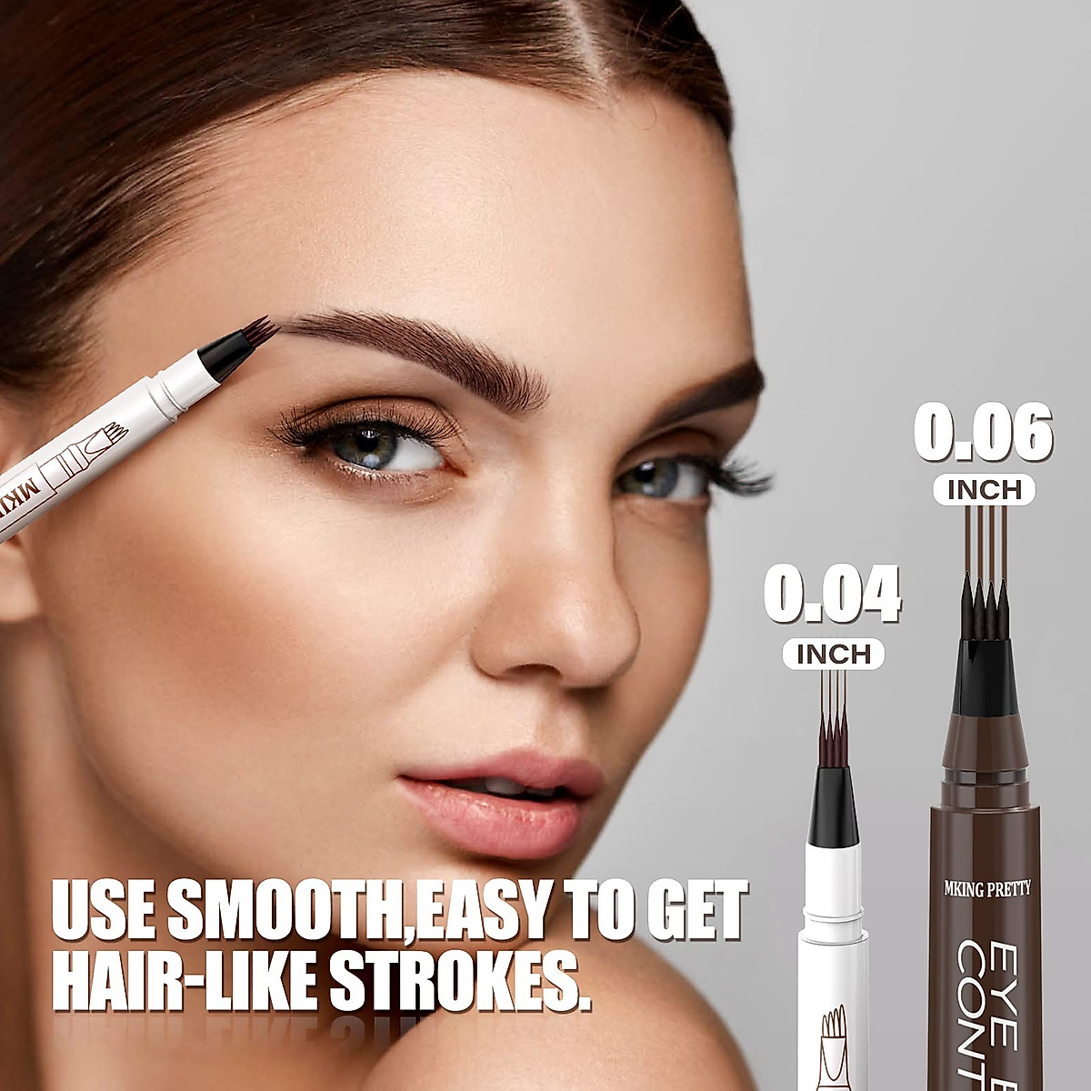 2PCS Liquid Eyebrow Pencil with 4 Micro-Fork Tips, Ainviata Microblading Eyebrow Tint Tattoo Pen Stays on All Day, Waterproof & Smudge-proof Brow Pencil Creates Natural Looking Eyebrow Makeup