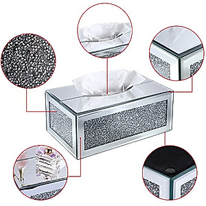 Sumnacon Crystal Tissue Box Cover - Decorative Glass Tissue Box Holder, Sparkling Facial Tissue Holder for Bathroom Living Room Dresser Night Stand Desk Table Office Home Decor, (10.2 x 6.3 Inch/Rectangular, Silver)