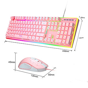 MageGee Gaming Keyboard and Mouse Combo, True RGB Backlit Membrane Office Keyboard, 104 Keys Metal Panel USB Quiet Wired Keyboard for Windows Laptop PC - Pink