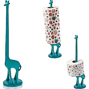 Paper Towel Holder or Free Standing Toilet Paper Holder- Cast Iron Giraffe Paper Holder - Bathroom Toilet Paper Holder or Stand Up Paper Towel Holder - Rustic Blue w/Vintage Finish by Comfify
