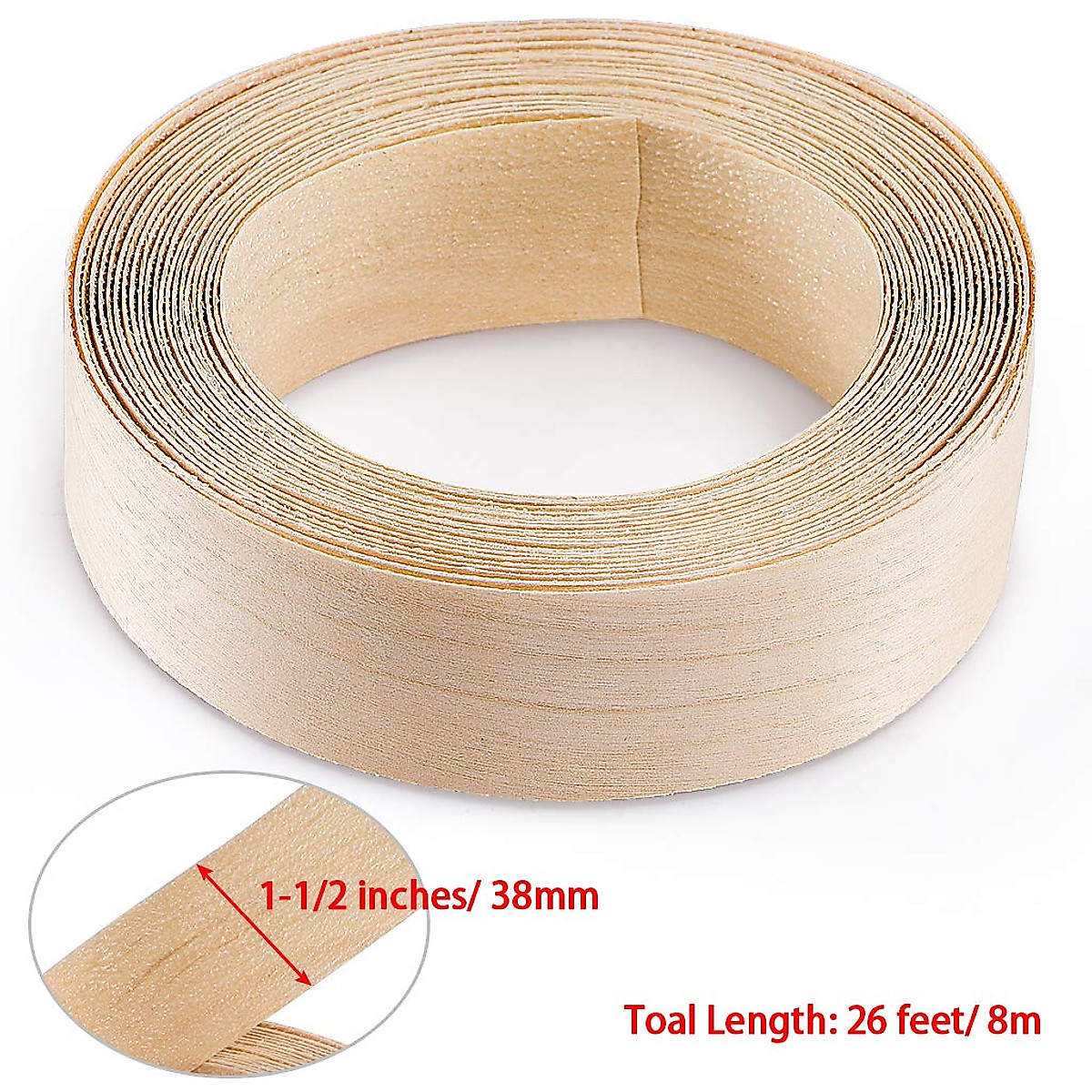 Skelang Birch Wood Veneer 1-1/2” x 26’, Wood Edge Tape with Adhesive, Flexible Wood Edgebanding Strip for Shelving, Cabinetry, Furniture