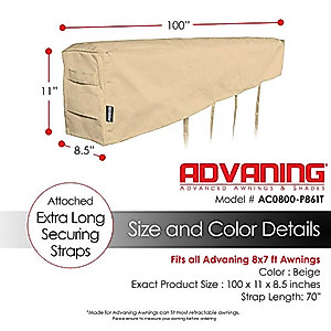 ADVANING All-Weather Protective Cover for 8' Wide Retractable Awnings, Heavy-Duty Weather Proof Polyester Fabric, Color: Beige, AC0800-P861T