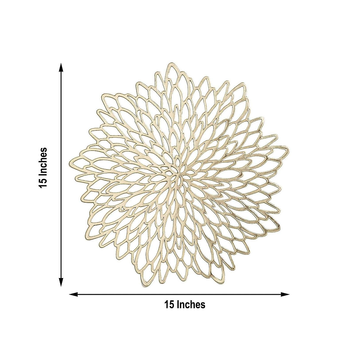 TABLECLOTHSFACTORY 6 Pack | 15" Gold Floral Vinyl Placemats | Non Slip Dining Table Placemats For Wedding Events Birthday Party