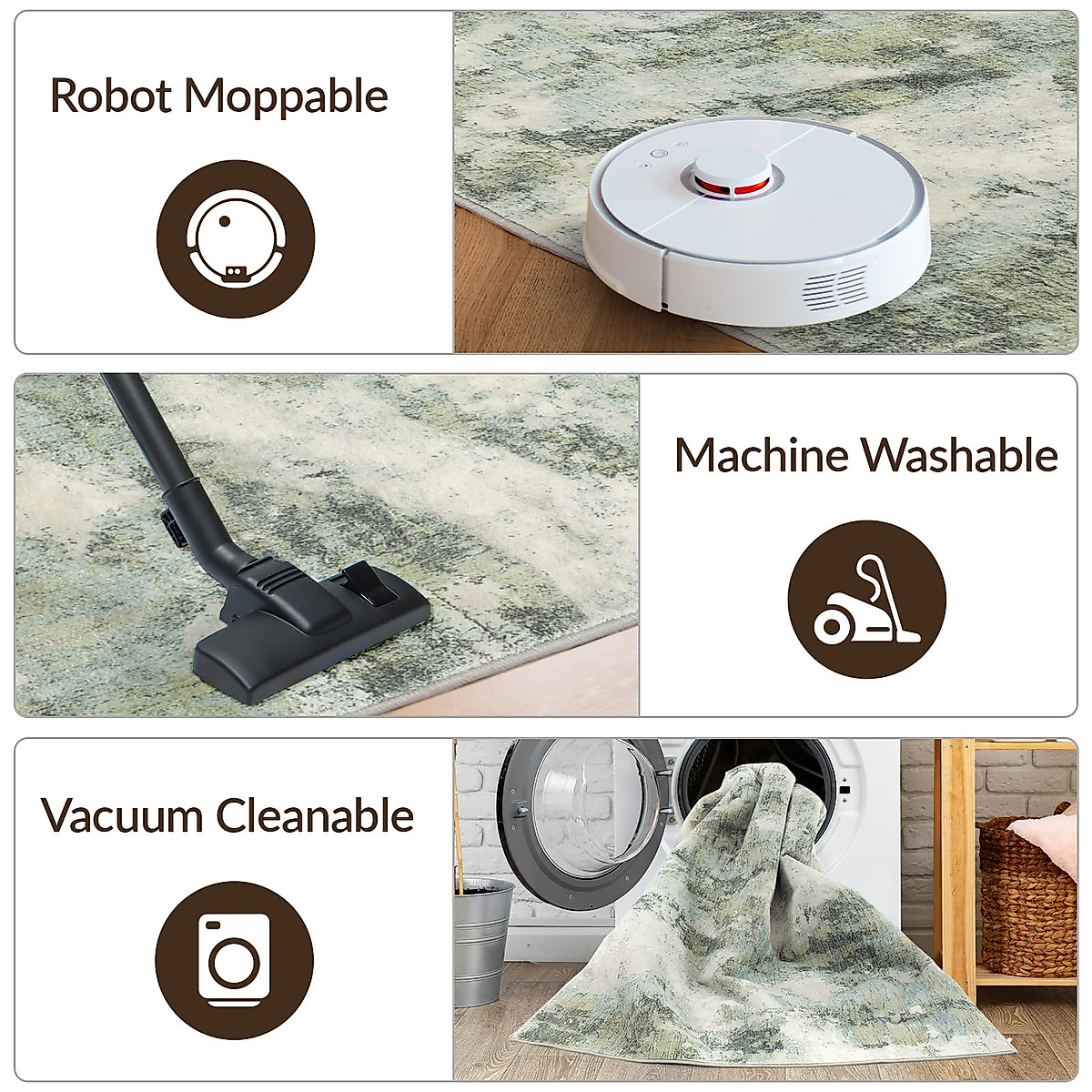 UMINEUX Living Room Rug 9'x12' Large Washable Area Rug with Anti-Slip Rubber Backing, Modern Abstract Low Pile Rugs, Ultra Soft & Thin, Non-Slip, Stain Resistant for Dining Room Bedroom Home Decor