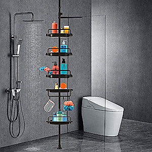 Vailge Constant Tension Corner Shower Caddy, Stainless Steel Pole, 5-Shelf, Rustproof, Strong and Sturdy, Black
