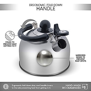 ELITRA HOME Whistling Tea Kettle Stainless Steel Tea Pot with Stay Cool Handle 2.6 Quart / 2.5 Liter (SATIN)