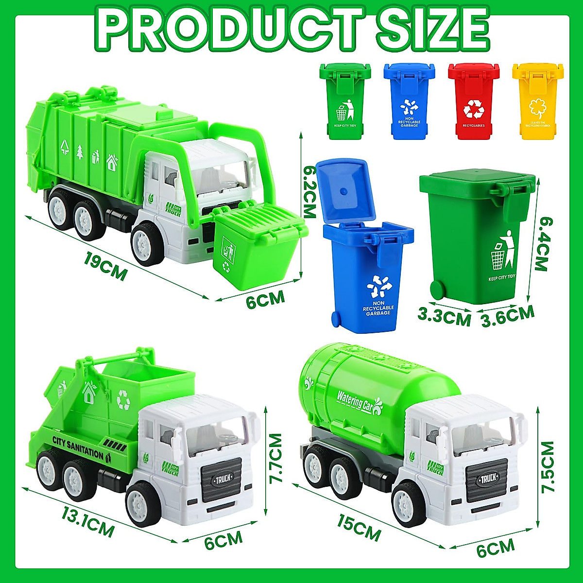 Libima 7 Pack Garbage Truck Toy Car Trash Cans Water Tanker Playset Toy Vehicles for Boys Christmas Holiday Birthday Gifts