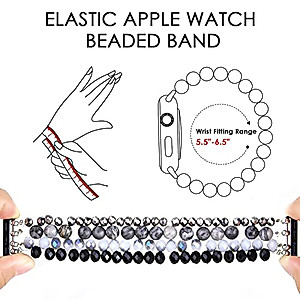 CAGOS Glitter Beaded Compatible with Apple Watch 40mm 41mm Series 8 SE/7/6/5/4 Bands, 38mm iWatch Series 3/2/1 Bracelets, iPhone Watch Band for Women (Grey/Black, 41mm/40mm/38mm)