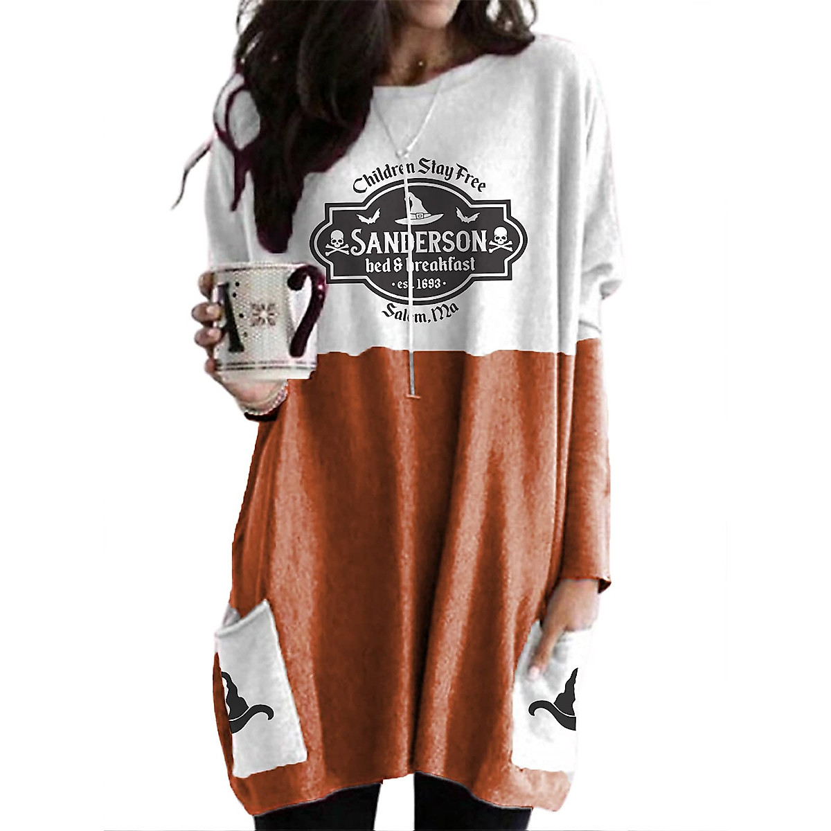 MORCHOY Womens Sanderson Sisters Bed & Breakfast Halloween Shirt Dress, Hallow's Day Fall Sweatshirt for Women -E-2XL