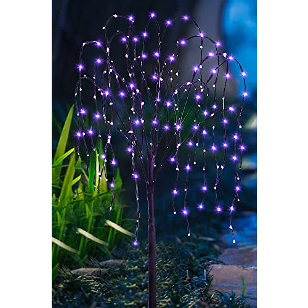 ooLALoo Outdoor Tree Solar Willow Tree 4.6 FT Artificial Plant for Garden Waterproof with Blink Modes for Patio Decor (Purple)