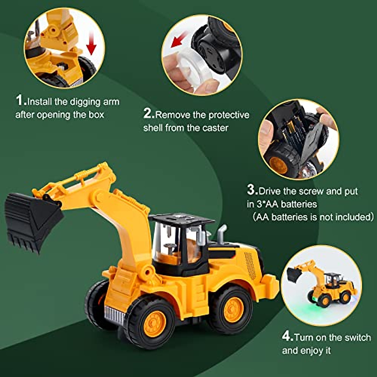 Kizeefun Excavator Truck Kids Toys: Construction 2-5 Toddler Toys Digger Truck with Electric Universal Wheel Children Car Toys with Light and Music Birthday Christmas for 2 3 4 5 Years Old Boy