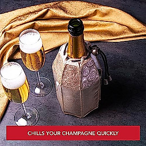 Vacu Vin Active Cooler Champagne Chiller - Reusable, Flexible Wine Bottle Cooler - Platinum, Gold - Champagne Cooler Sleeve For Standard Size Bottles - Insulated Champagne Bottle Chiller to Keep Cold