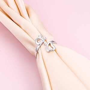 I Love Music Ring 925 Sterling Silver Cubic Zirconia Musical Note Heart Charm Adjustable Open Ring Gift for Women Music Lover, 9