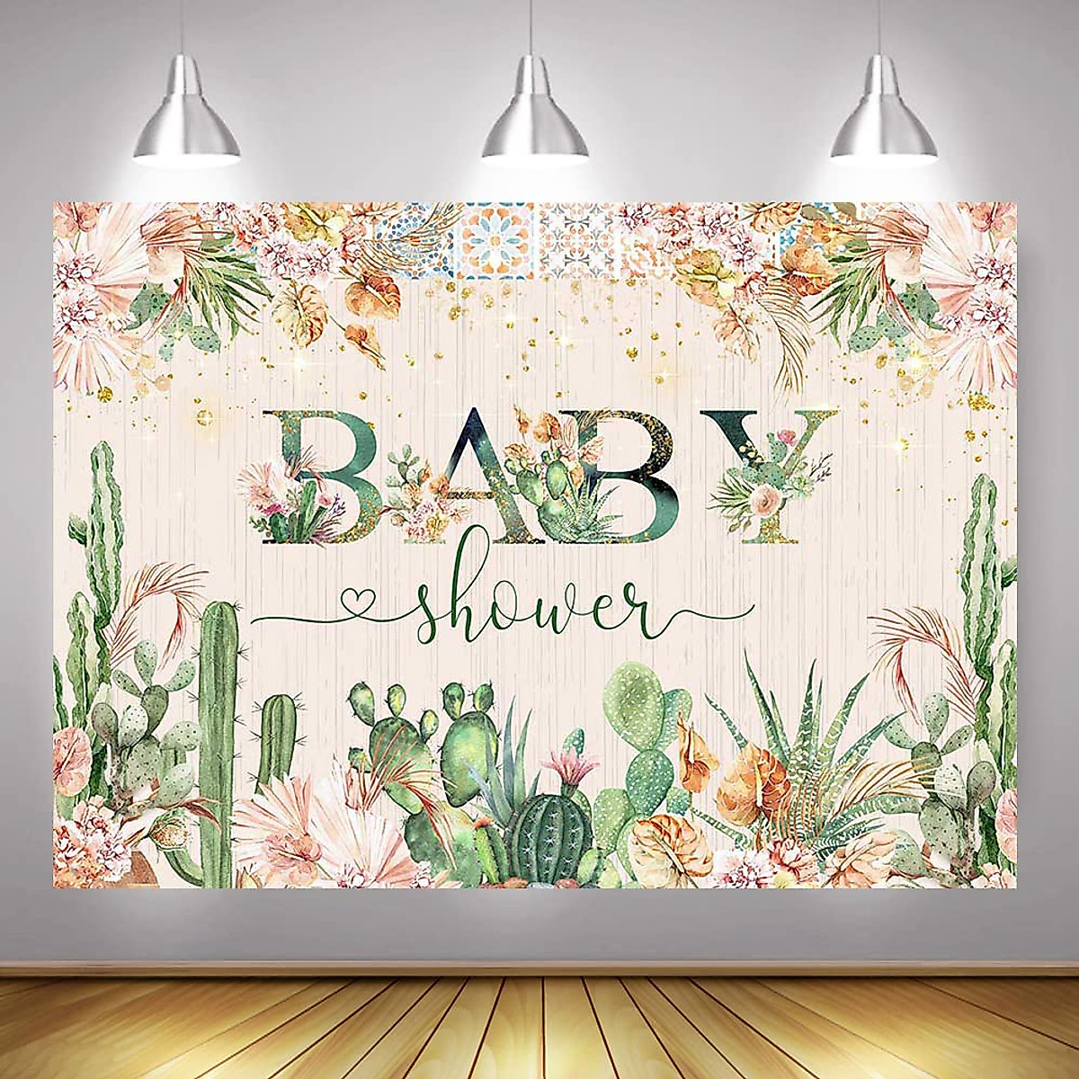 Mocsicka Boho Fiesta Baby Shower Backdrop for Girl Cactus Baby Shower Party Decorations MexicanTaco Bout Baby Background Cake Table Banner(7x5ft (82x60 inch))