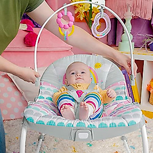 Bright Starts Rosy Rainbow Infant to Toddler Rocker with Vibrations, Baby Seat for Girl or Boy, Newborn +