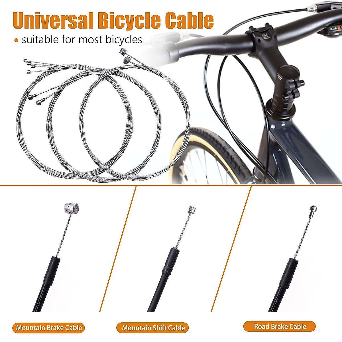 mankk Universal Bicycle Brake Cable and Shift Cable,Bicycle Shift Derailleur Cable & Brake Cable Housing Kit with Brake Cable End Caps and O-Rings for Mountain Road Bike Repair M-124-BK