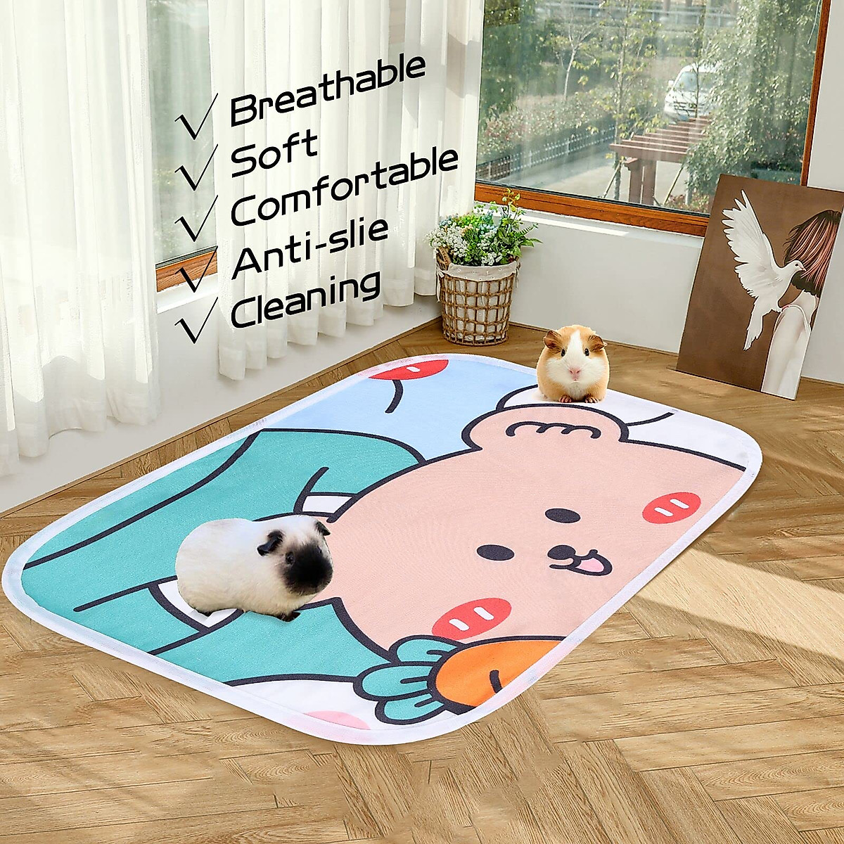 OLDCAT 4PCS Guinea Pig Beddings - Washable Guinea Pig cage Liners, Waterproof Reusable & Anti Slip for Small Animals Rabbit Hamster Rat