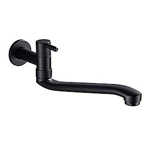 Wall-Mounted Black Cold Water Faucet Washing Machine Mop Pool Garden Taps (21cm)