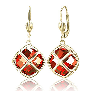 Big Dark Red Crystal Dangle Earrings for Women (Jan-Garnet-14K Gold)