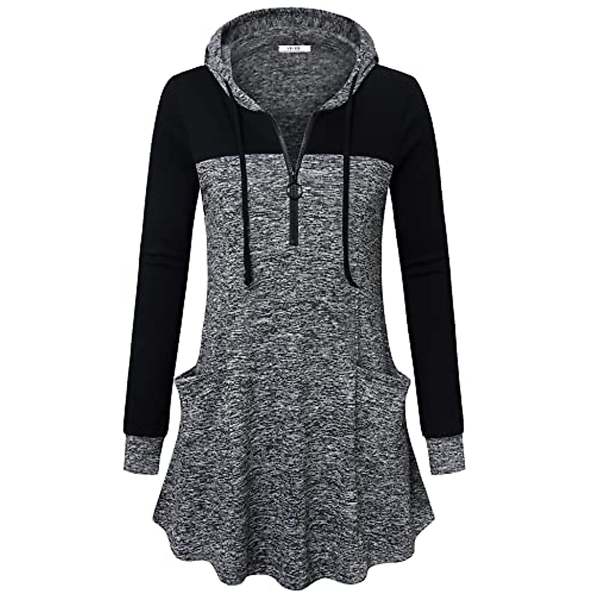 Vivilli Women's Thin Tunic Hoodies Long Sleeve Zip Up Sweatshirts Pullover Blouse Tops (Multi Black, XXX-Large)