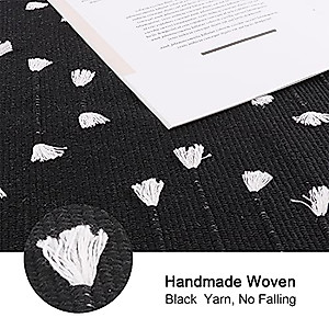HAOCOO Boho Bathroom Runner Rug 2’ X 4.3’, Black Geometric Washable Woven Cotton Diamond Area Rug, Chic Moroccan Tribal Tassel Kitchen Rug,Throw Floor Mat Carpet Decorative for Living Room Bedroom