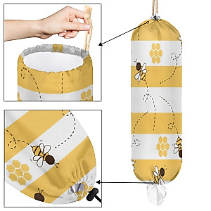 Cute Bee Plastic Bag Holder, Honeybee Honeycomb Grocery Bag Storage Holder Garbage Shopping Bag Trash Bags Organizer for Kitchen Home