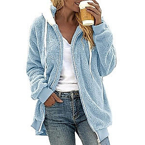 Hoodies for Teens,Womens Hoodies Zip Up, Zip Up Hoodies for Women 2023 Fall Fashion Solid Color Sweatershirt Pullover Tops Warm Wool Plush Coat Furry Fleece Jacket